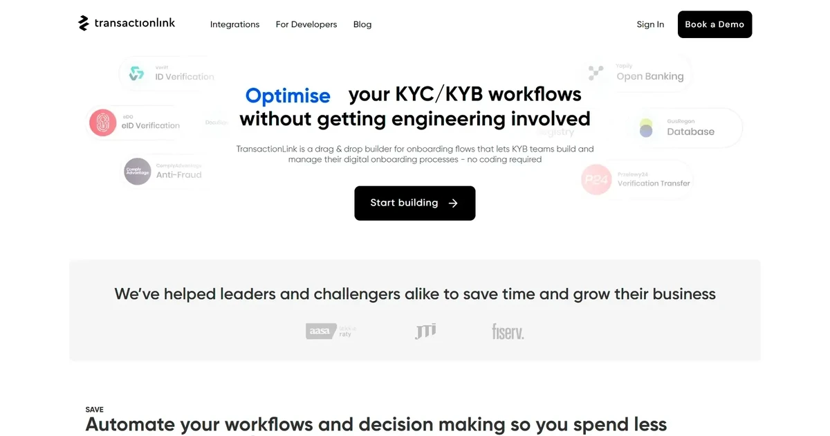 TransactionLink | Скриншот главной страницы