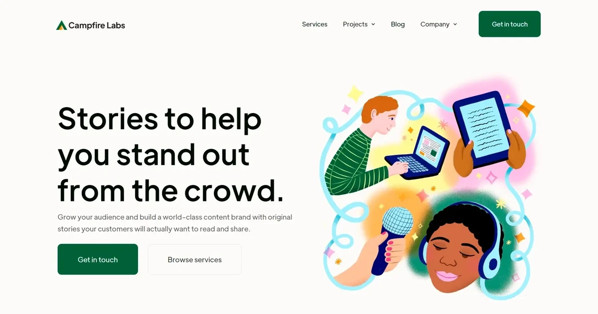 Campfire Labs | Скриншот главной страницы